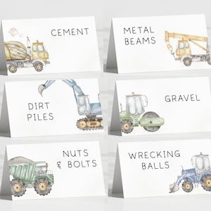 Construction Party Food Tents Labels, Editable Muted Construction ...