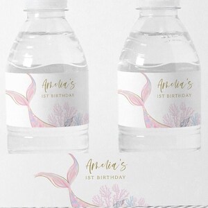 Editable Mermaid Water Bottle Label, Pink Mermaid Birthday Decor, Under ...