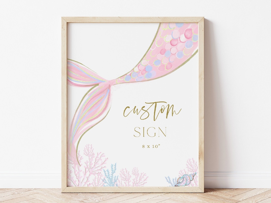 Editable Mermaid Party Sign, Pink Mermaid Birthday Custom Table Sign ...