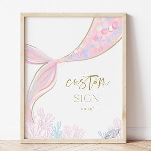 Editable Mermaid Party Sign, Pink Mermaid Birthday Custom Table Sign ...