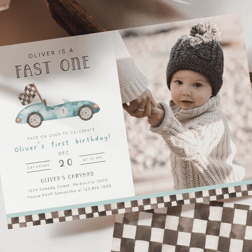 Race Car 1st Birthday Invitation Bundle Editable Racing First - Etsy