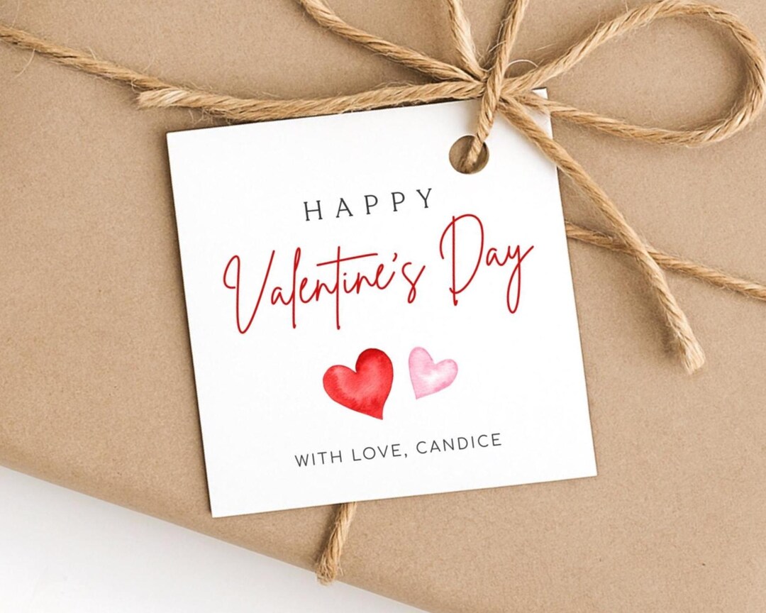 Happy Valentine's Day Gift Tag, Editable V'day Hearts Label, Printable ...