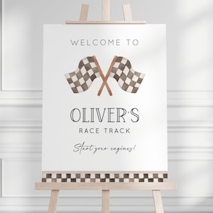 Editable Racing Welcome Sign, Race Flags Party Sign, Two Fast Birthday ...