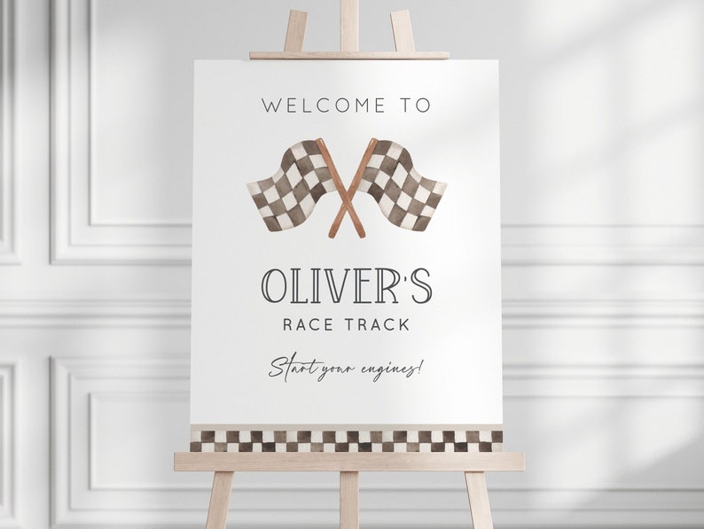 Editable Racing Welcome Sign, Race Flags Party Sign, Two Fast Birthday ...