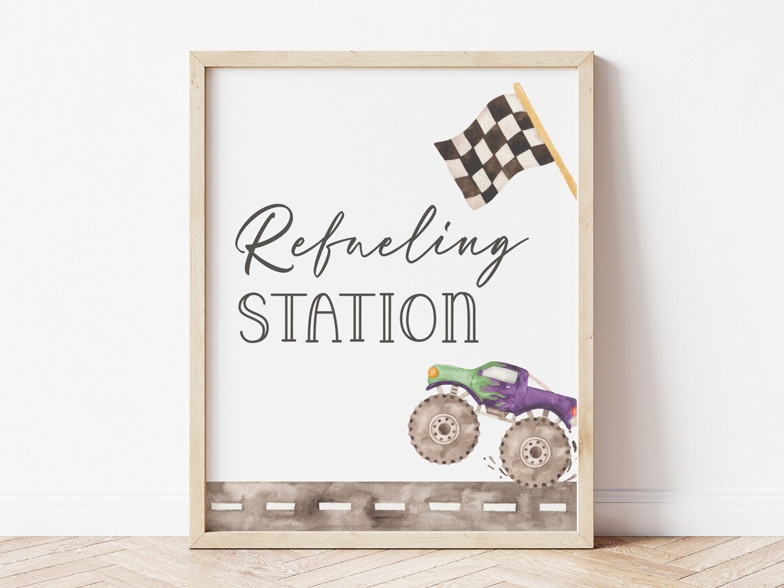Editable Monster Truck Refueling Station Sign, Food Drink Station ...