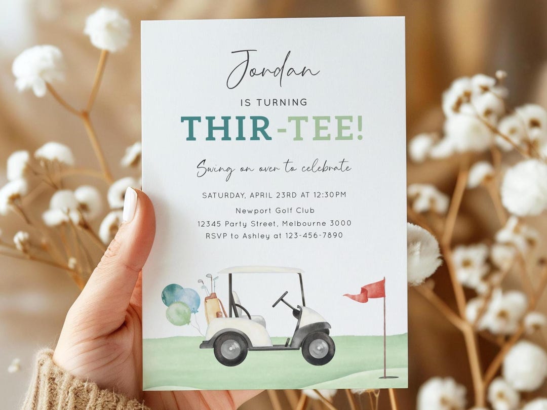 Golf Thir-tee Birthday Invitation, Editable Modern Golf Themed 30th B ...