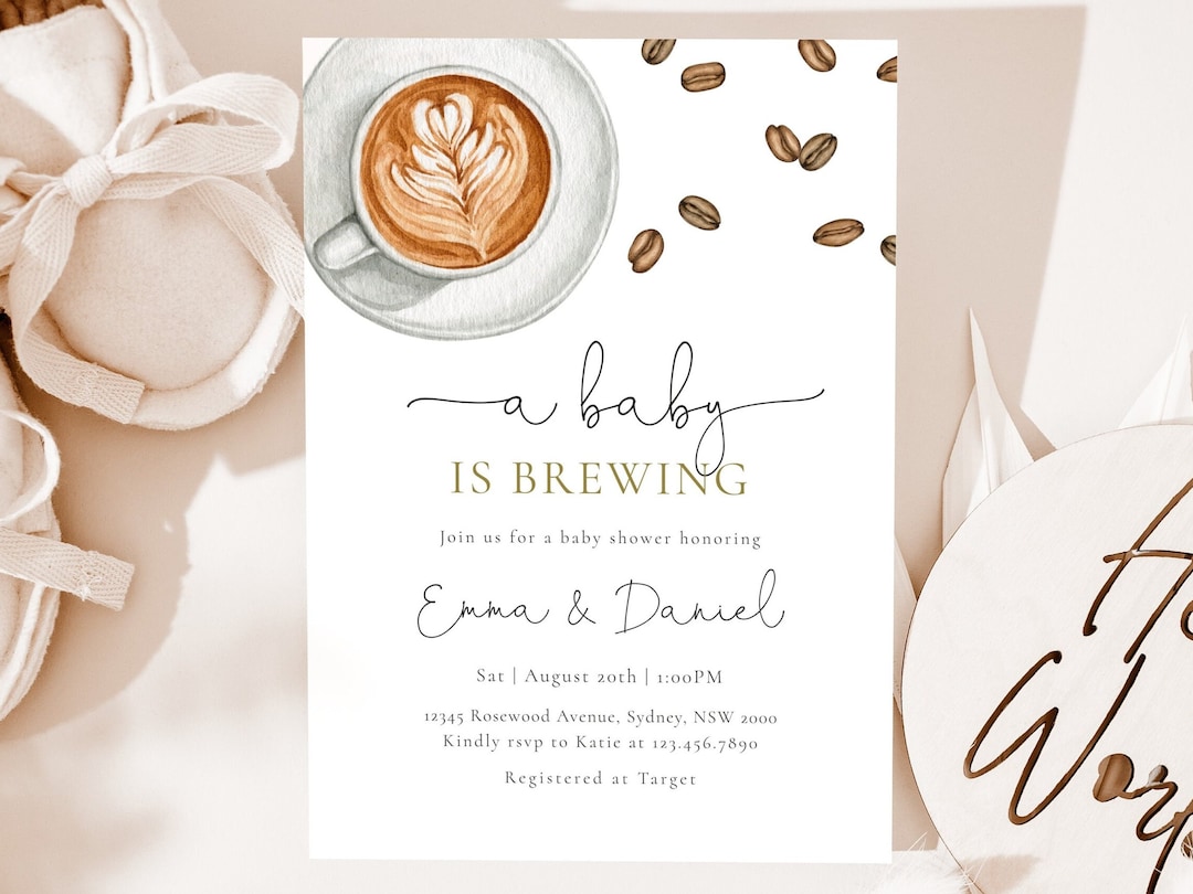 Coffee Themed Baby Shower Invitation, Editable Template, A Baby is Brewing Coffee Baby Shower ...