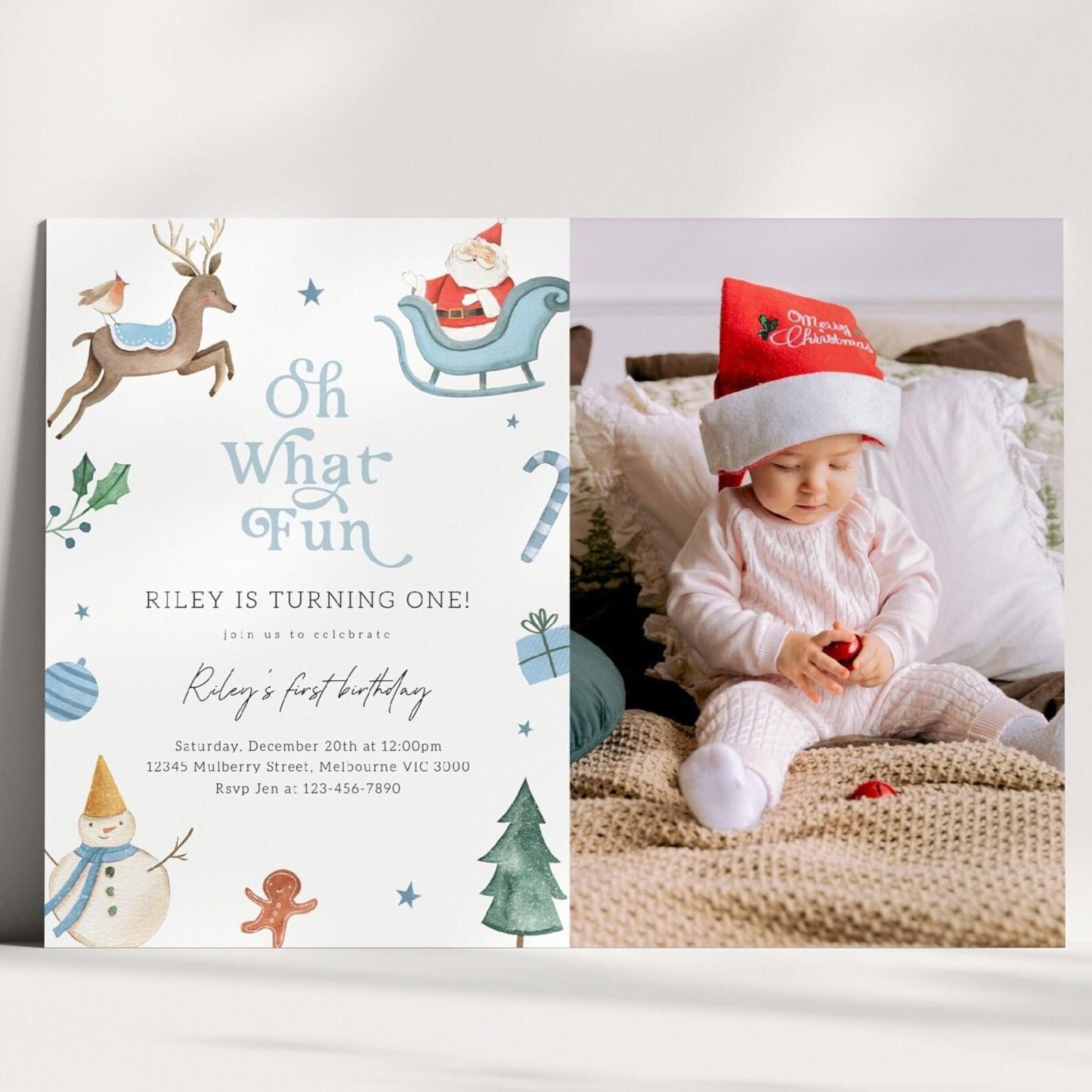 Christmas Birthday Party Invitation With Photo, Editable Oh What Fun X ...