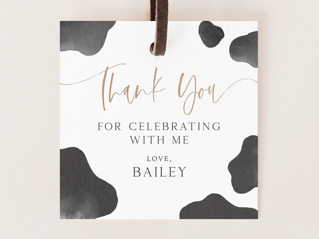 Cow Party Favors Tag, Editable Template, Boho Cow Birthday Thank You ...