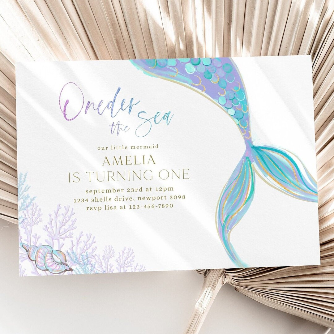 Mermaid First Birthday Invitation, Editable Oneder the Sea B'day Invite ...