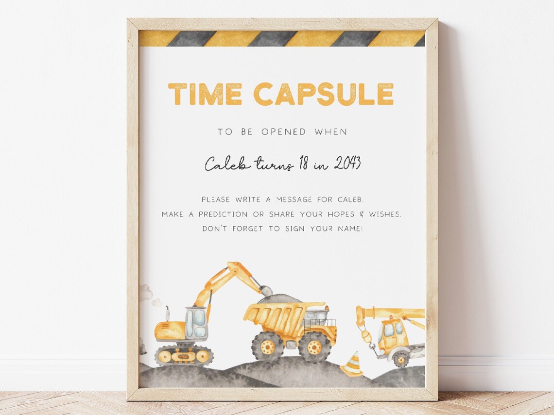 Construction Birthday Time Capsule, Editable Template, Construction ...