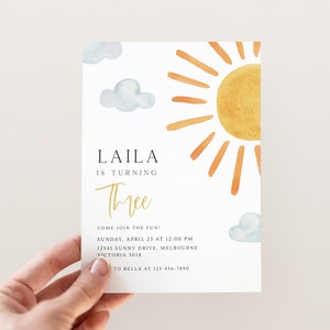 Sunshine Birthday Invitation, Editable Template, Any Age Sun and Clouds ...