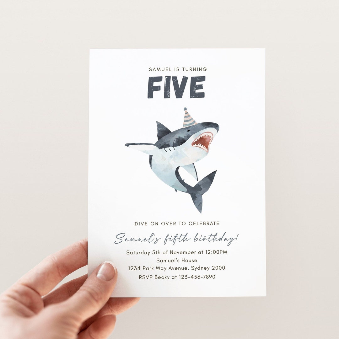 Shark Birthday Invitation, Editable Any Age Great White Shark Party ...