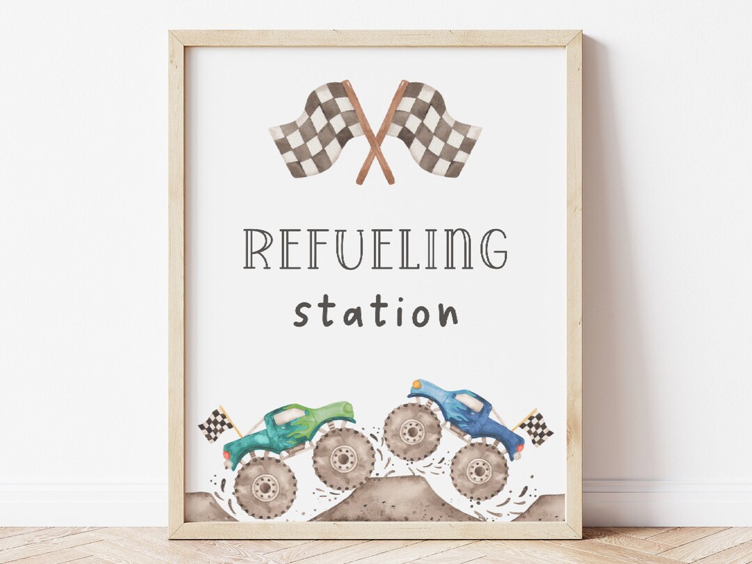 Monster Truck Refueling Station Sign, Editable Template, Green & Blue ...
