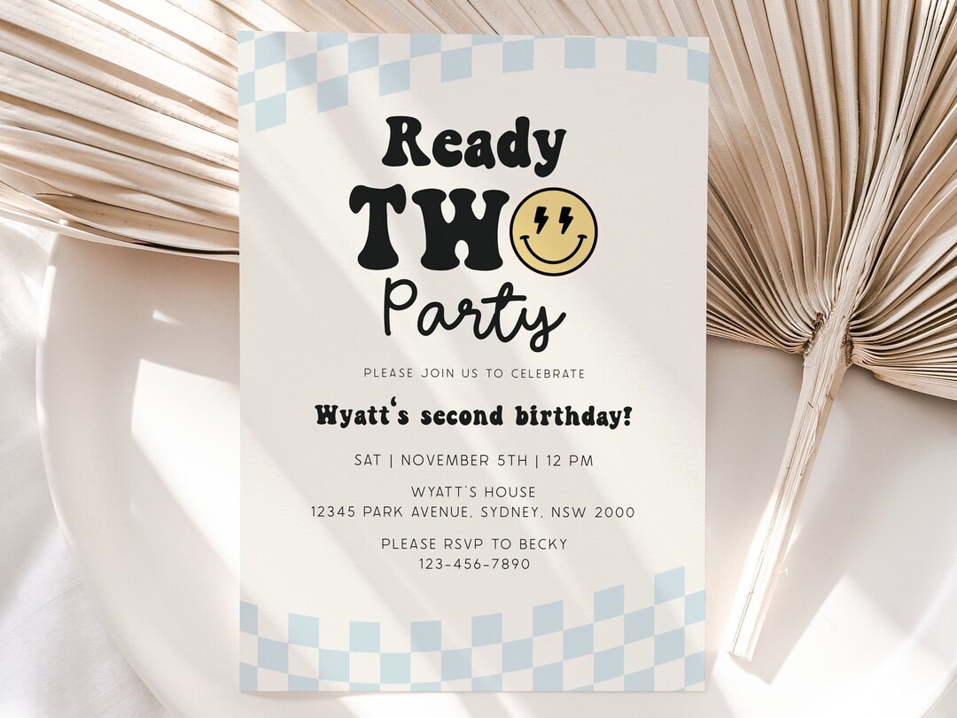 Ready Two Party Birthday Invitation, Editble Boy 2nd B'day Party Invite ...