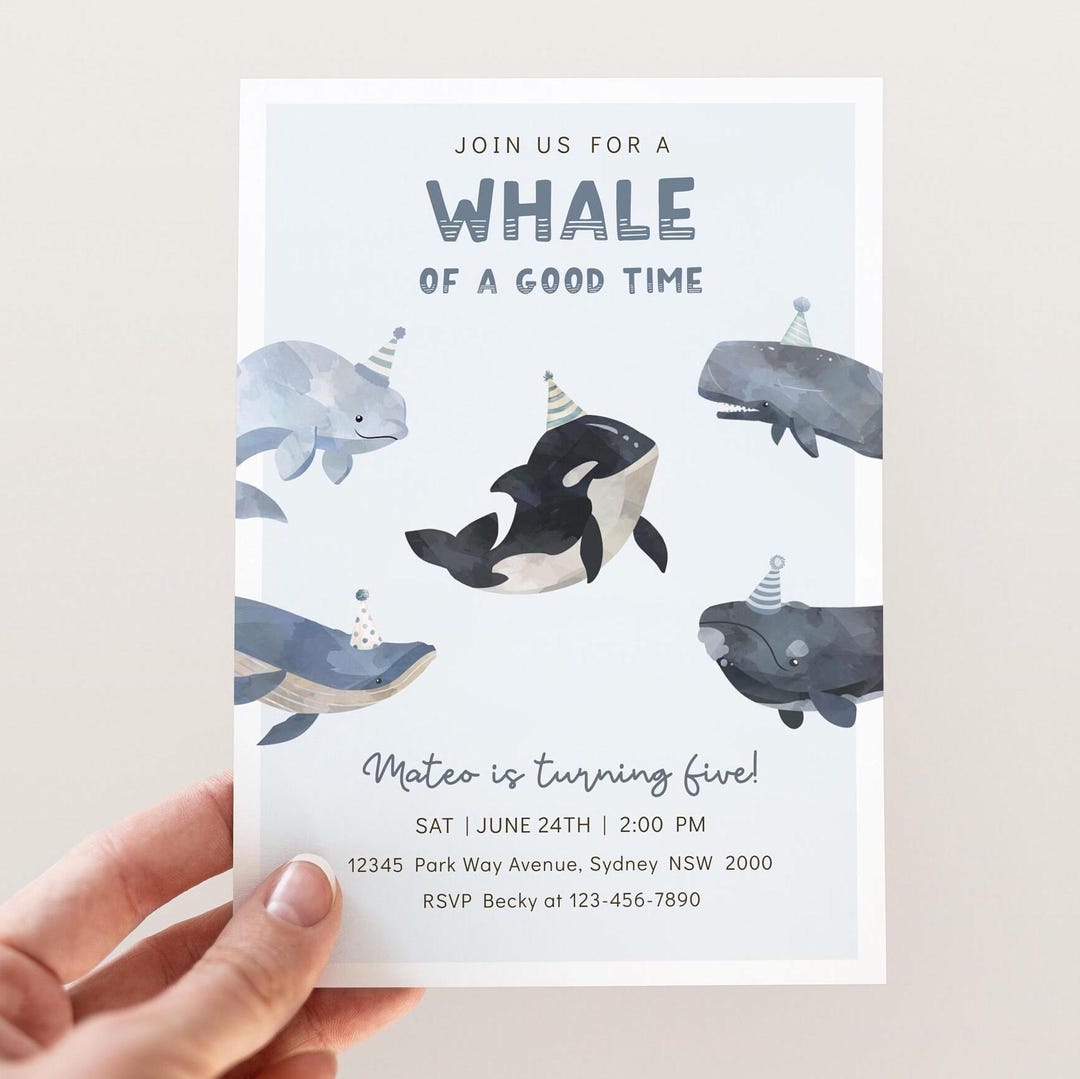Editable Whale Birthday Invitation, A Whale of A Good Time Party Invite ...