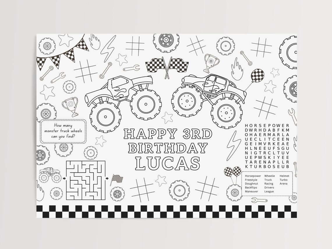 Editable Monster Truck Activity & Coloring Page, Monster Trucks ...
