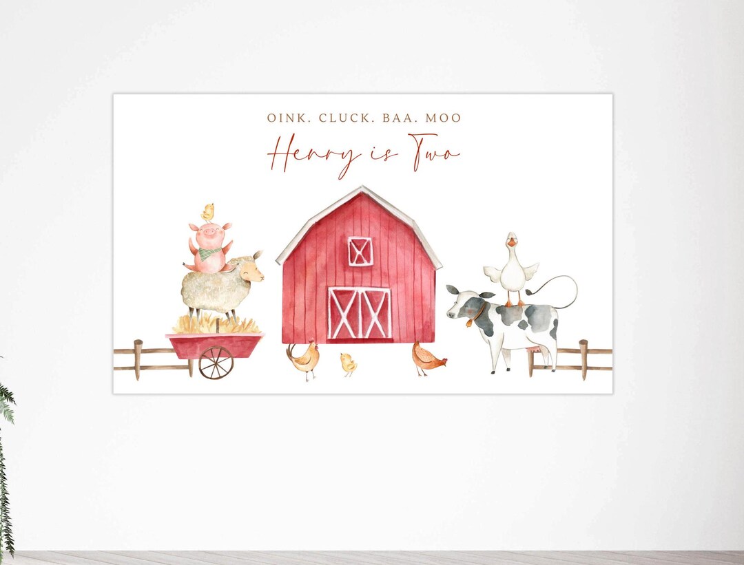 Editable Red Barn Birthday Banner, Red Barnyard & Farm Animals Party ...