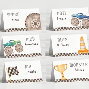Editable Monster Truck Food Tent Labels, Monster Truck Party Table ...