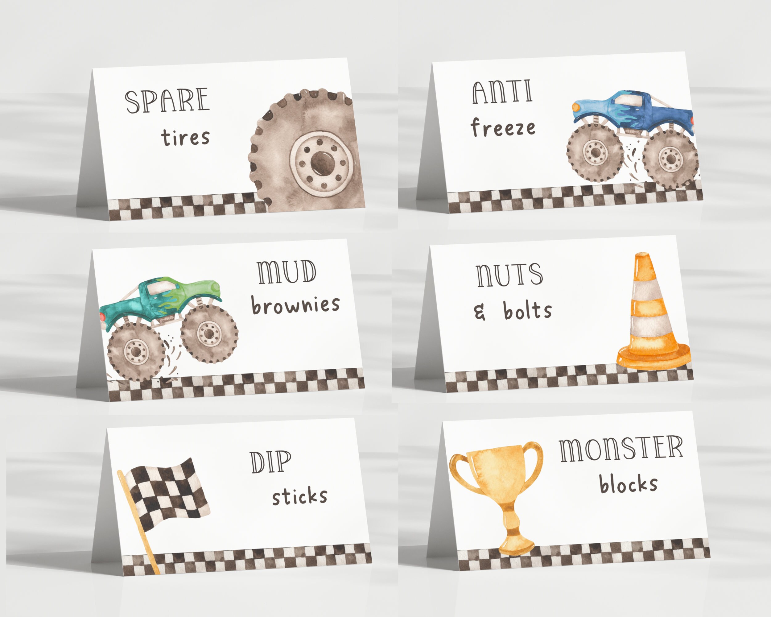 Editable Monster Truck Food Tent Labels, Monster Truck Party Table ...