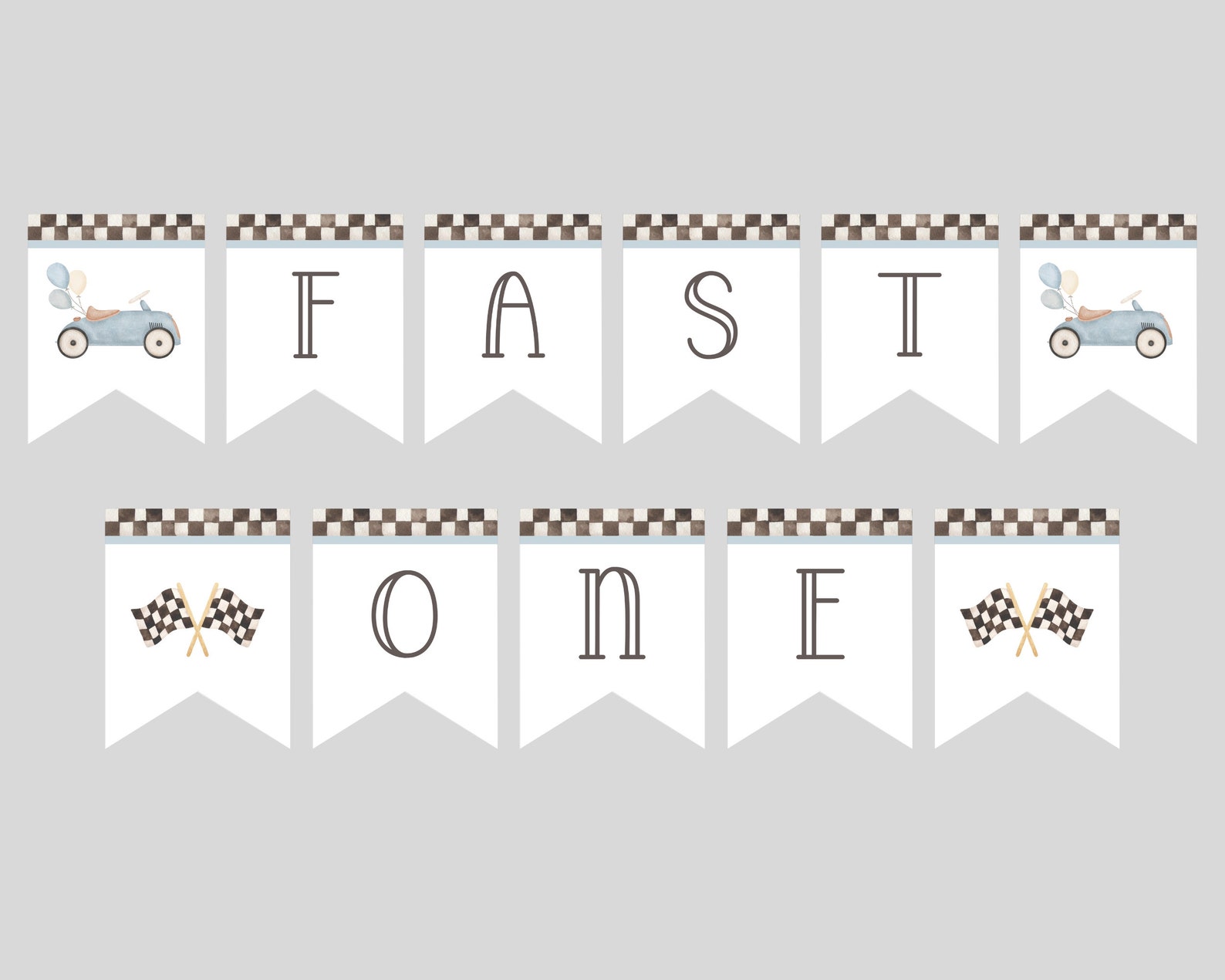 Fast One Racing Birthday Banner, Editable Car & Balloons 1st Bday Party ...