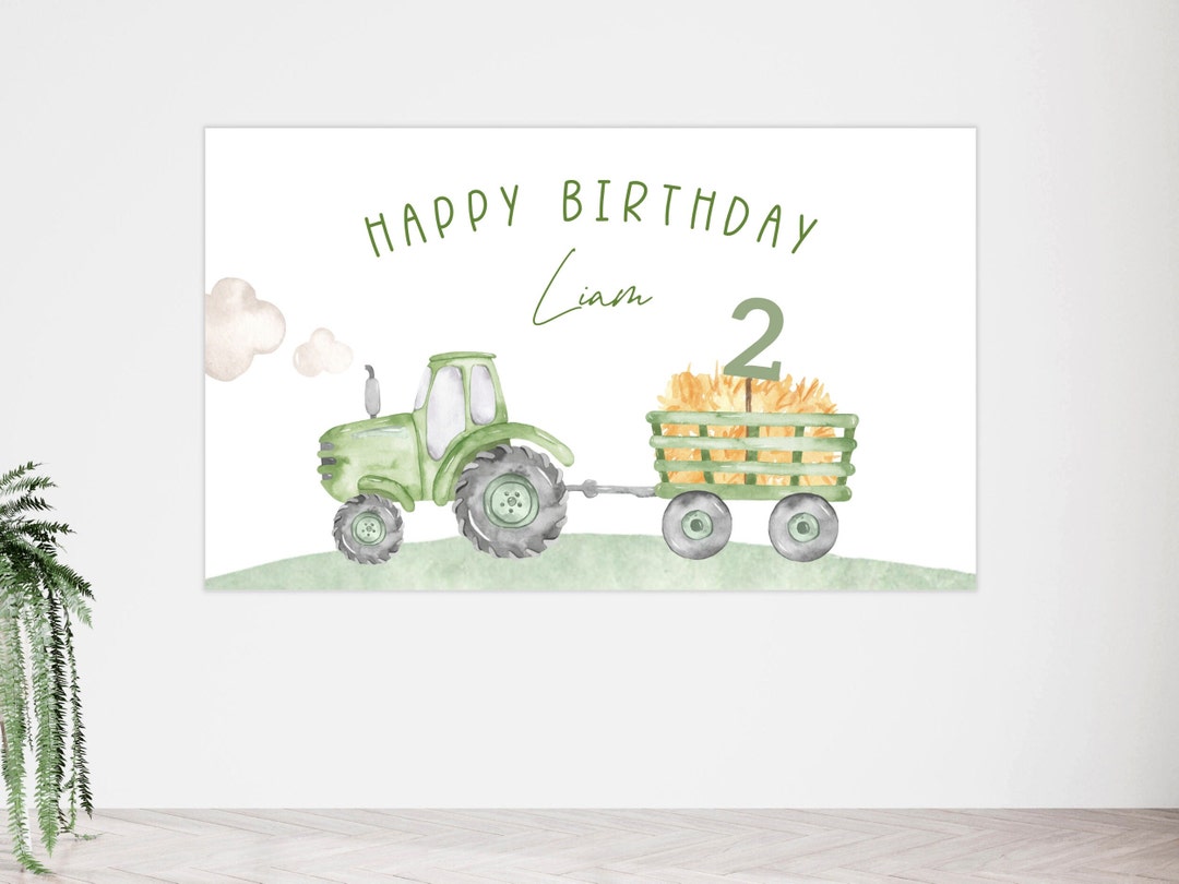 Editable Tractor Birthday Banner Template, Green Tractor Party Wall ...