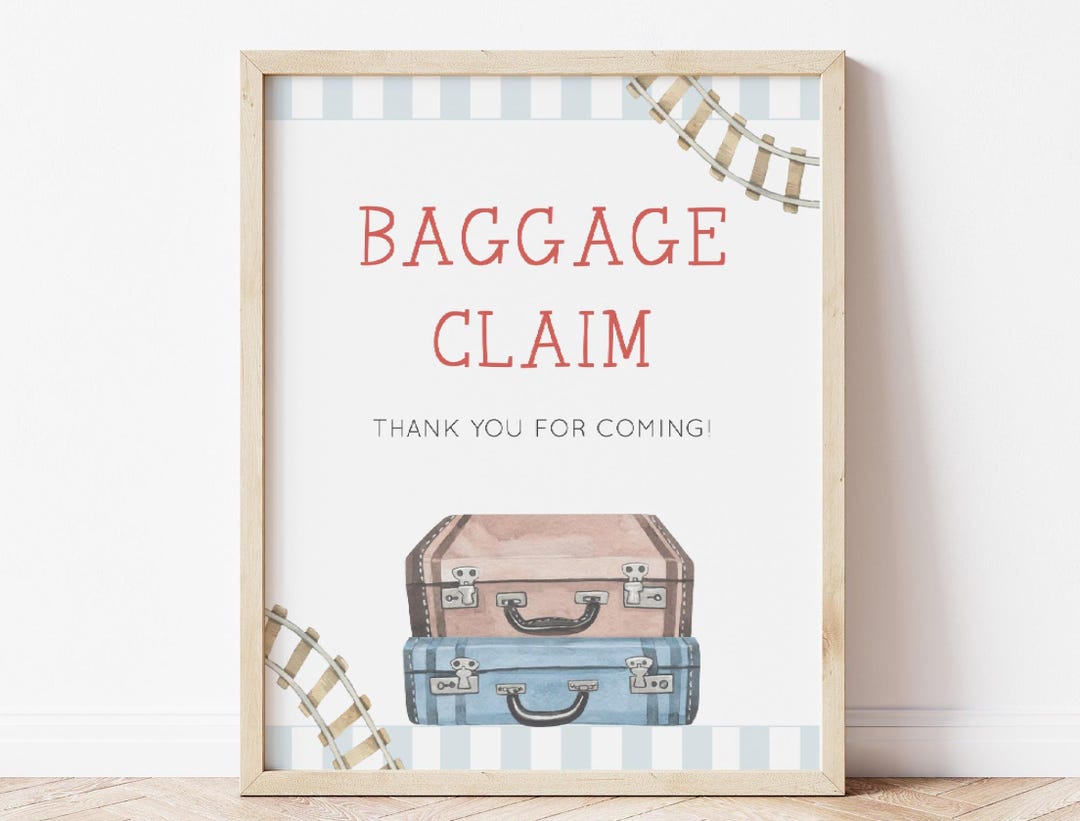 Train Baggage Claim Station Sign, Blue Choo Choo Train Birthday Favors ...