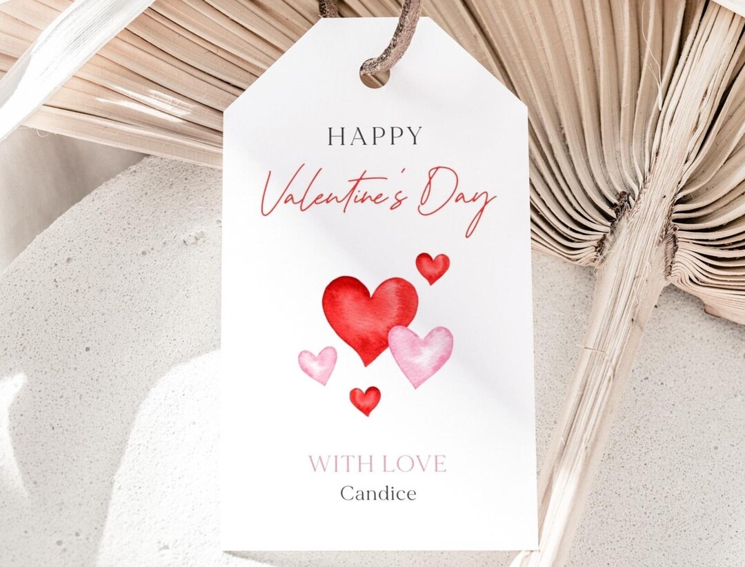 Happy Valentine's Day Tag, Editable V'day Gift Tag, Red Pink Hearts ...