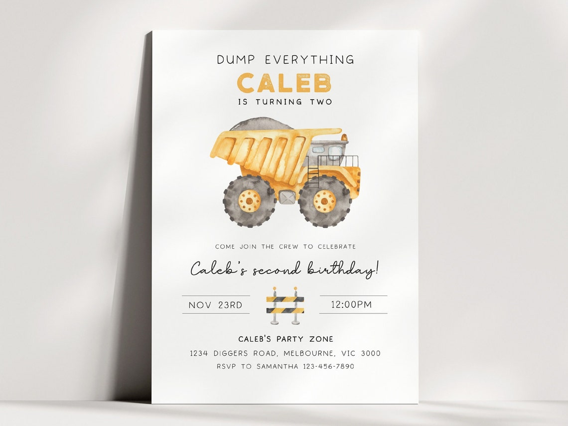 Construction Truck Birthday Invitation, Editable Template, Dump Truck ...
