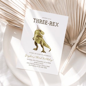 Three-rex Invitation Editable Dinosaur Birthday Invite 3-rex - Etsy