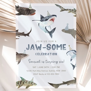 Sharks Birthday Party Invitation, Editable Template, Any Age Jawsome ...