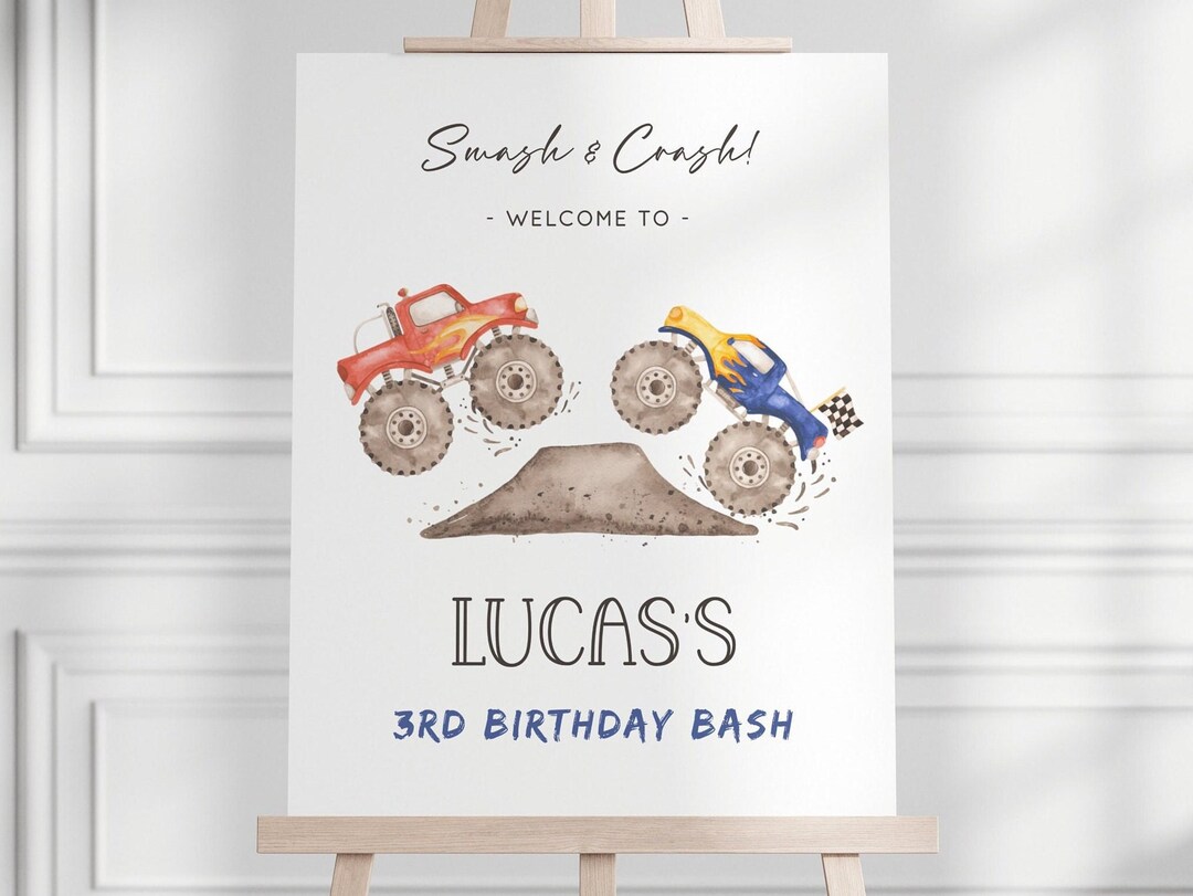 Editable Monster Truck Welcome Sign, Monster Truck Cars Birthday Sign ...