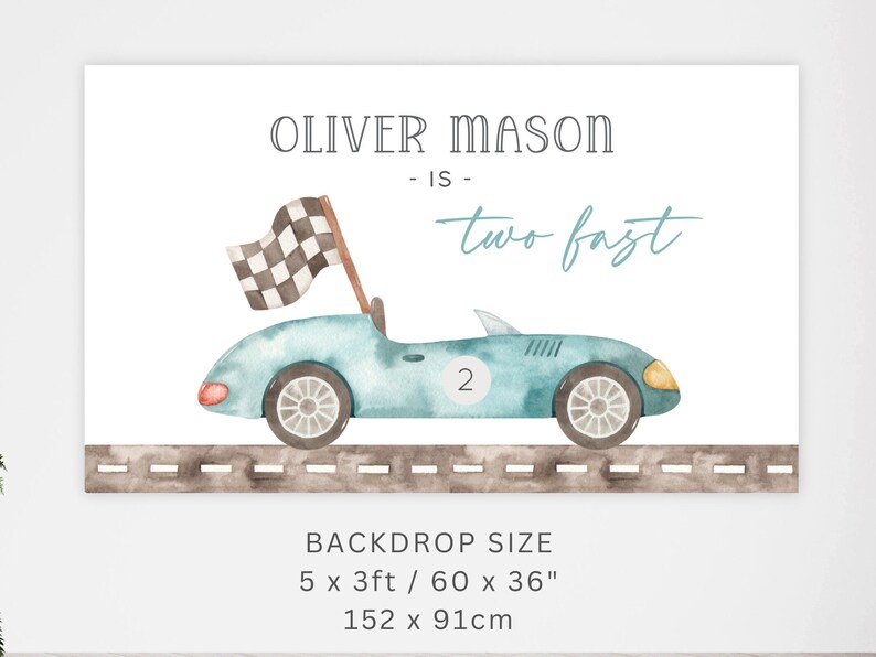 TWO Fast Racing Banner Editable Blue Race Car Party - Etsy