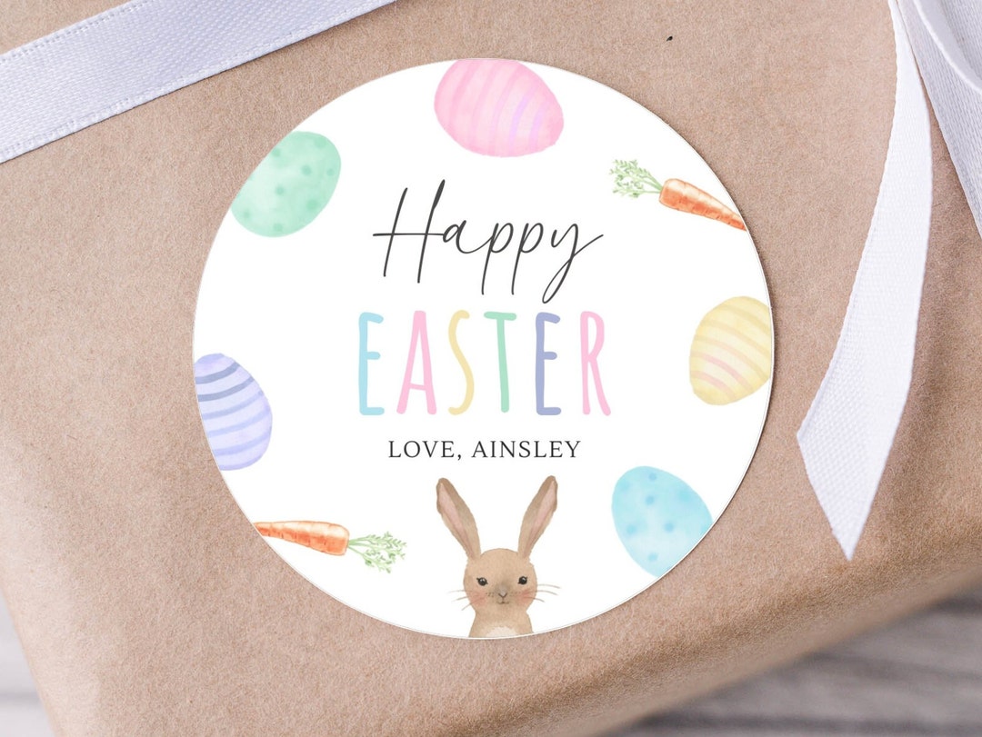 Editable Happy Easter Label, Easter Party Round Sticker & Tag Template ...