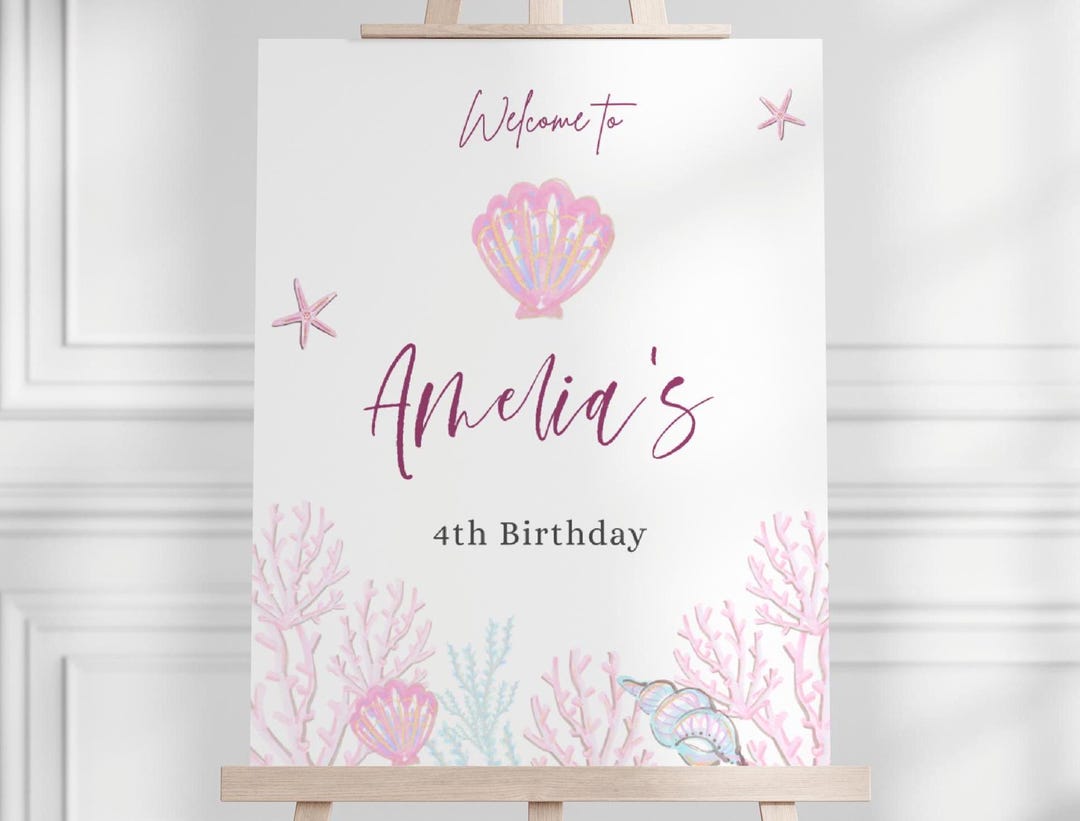 Editable Sea Shell Birthday Welcome Sign, Let's Shellebrate B'day Party ...