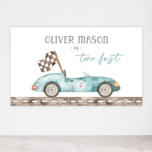TWO Fast Racing Banner, Editable Blue Race Car Party Decor, Printable ...