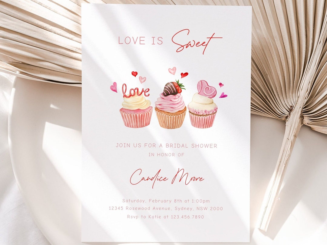 Love is Sweet Bridal Shower Invitation, Editable Valentines Cupcakes ...