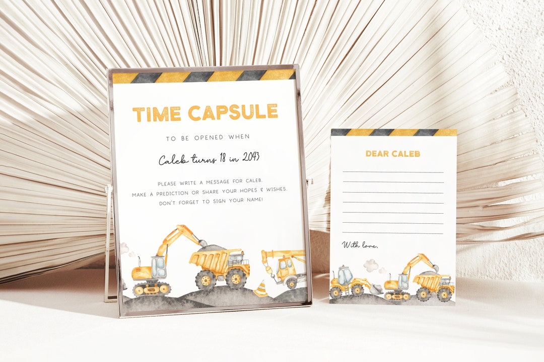 Construction Birthday Time Capsule, Editable Template, Construction ...