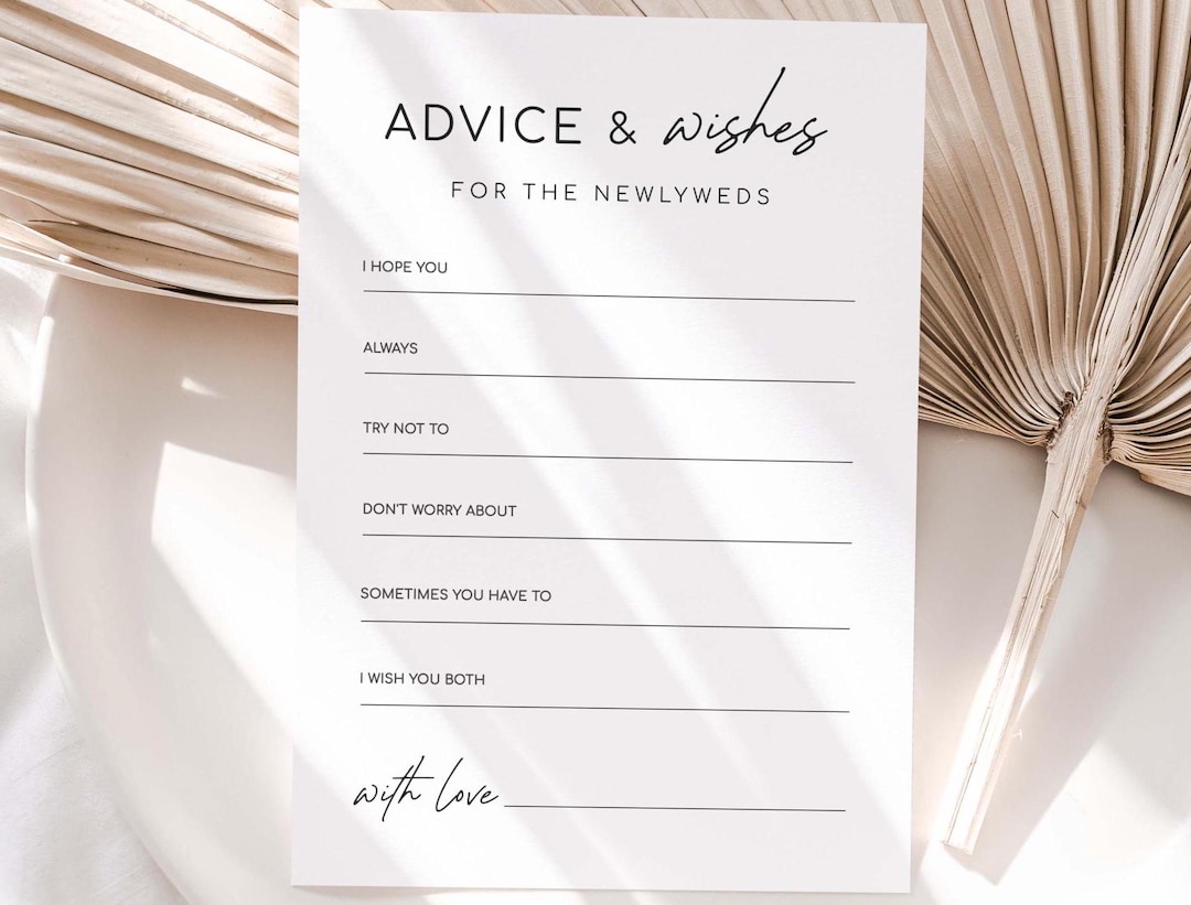Advice for the Bride and Groom Card, Editable Wedding Advice for ...
