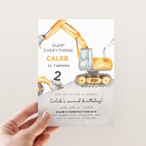 Editable Construction Birthday Invitation, Any Age Excavator Truck ...