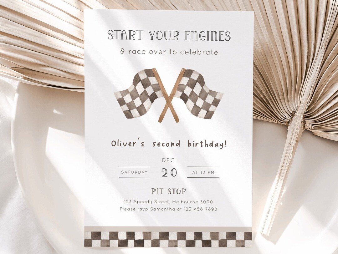 Any Age Racing Invitation Race Flags Birthday Party Invite - Etsy