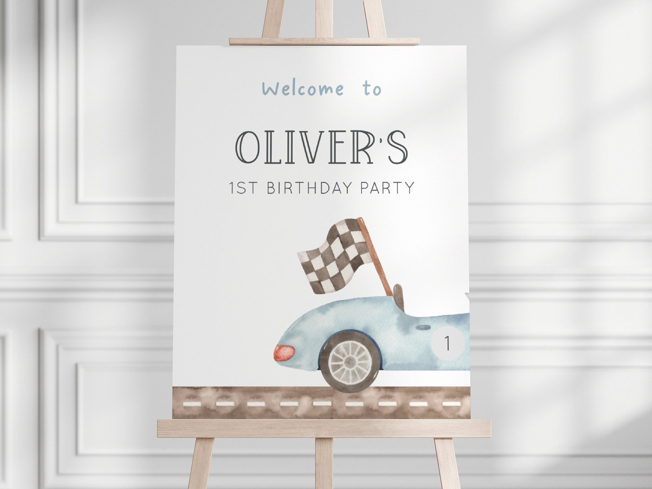 Blue Race Car Birthday Welcome Sign, Editable Fast ONE Racing B'day ...