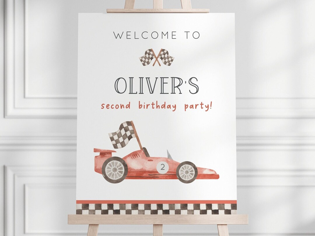 Editable Red Race Car Welcome Sign, Any Age Racing Birthday Party Sign ...