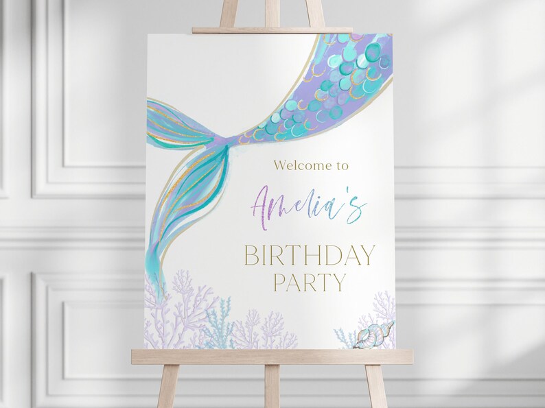 Mermaid Party Sign, Editable Template, Mermaid Birthday Food Drink Sign ...