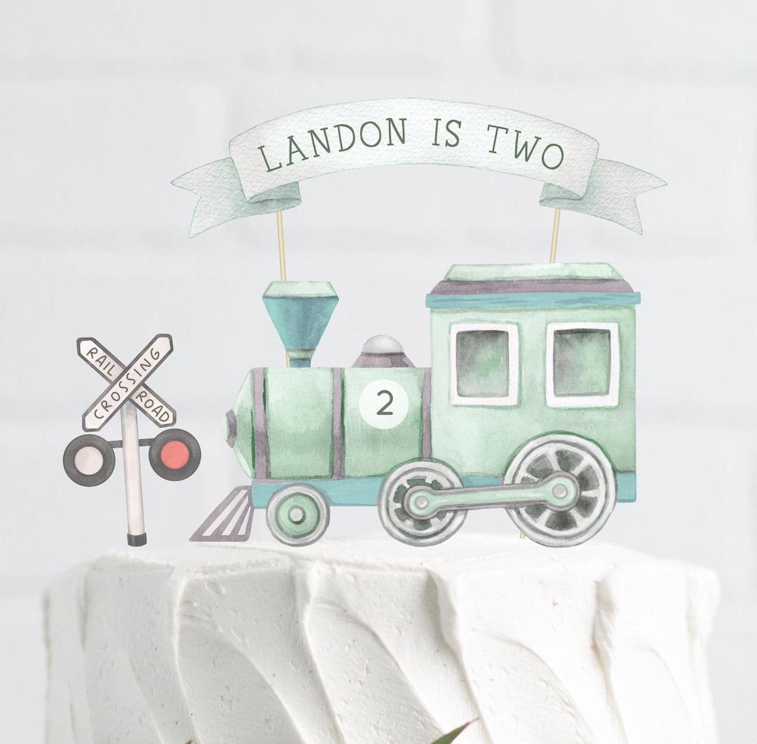 Editable Green Train Cake Toppers, Printable Choo Choo Train Birthday ...