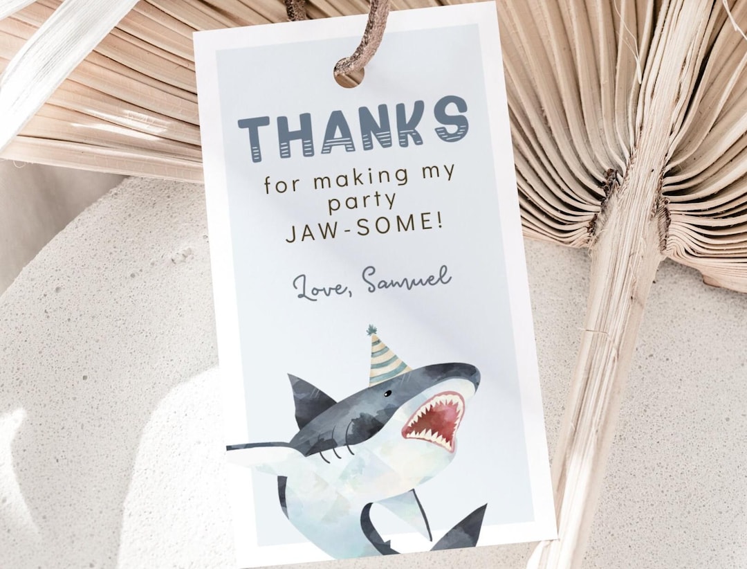 Shark Party Favors Thank You Tag, Editable Template, Shark Birthday ...