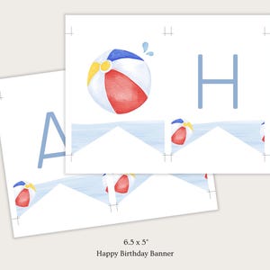 Pool Party Happy Birthday Banner, Editable Beach Ball Party B'day Party ...
