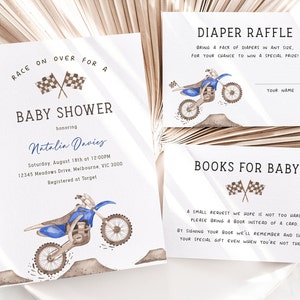 Dirt Bike Baby Shower Invitation Bundle, Editable Template, Blue Dirt Bike Shower Invite ...