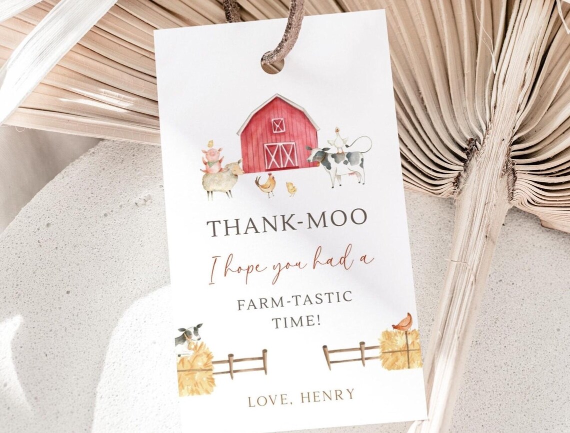 Editable Red Barn Thank You Tag, Farm Birthday Party Gift Tag, Thank ...