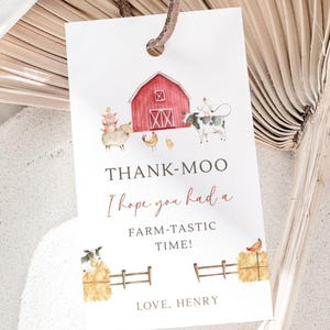 Editable Red Barn Thank You Tag, Farm Birthday Party Gift Tag, Thank ...
